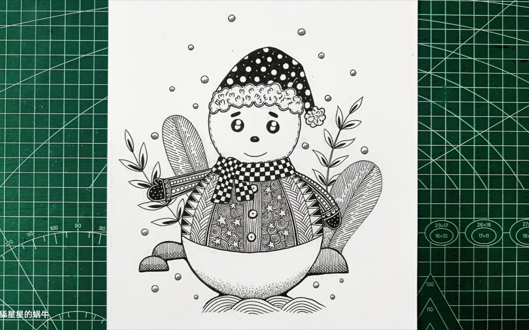 线描创作‖原创黑白线描画《雪人⛄》