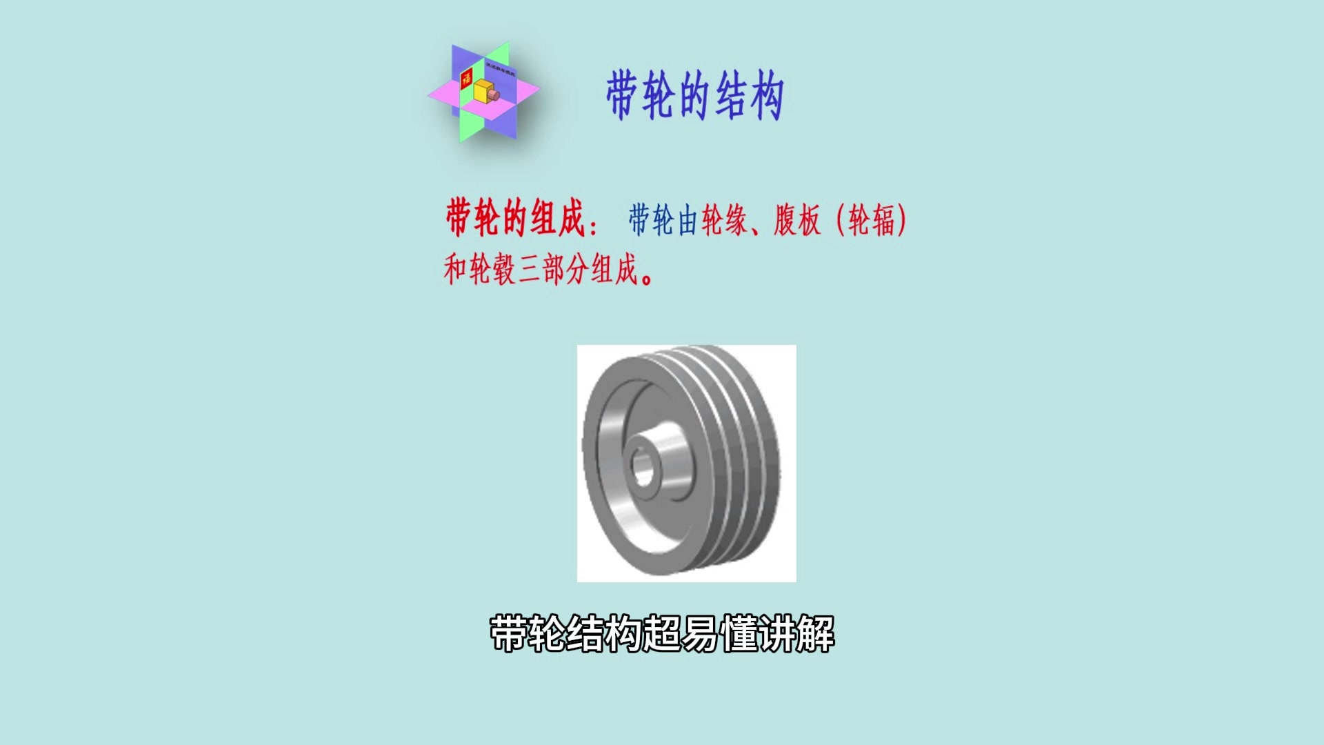 ...#机械设计基础教学 #机械设备 带轮由轮缘、轮辐和轮毂三部分组成,...