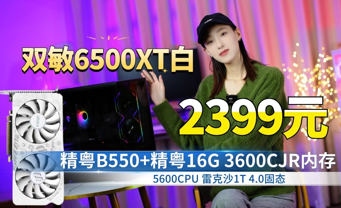 2399元 入门甜品显卡AMD版双敏6500XT+32G内存5600+精粤B550+...