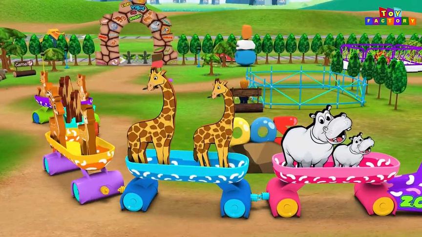 小朋友喜欢的趣味卡通小火车进入动物园,童话森林公园趣味动画片