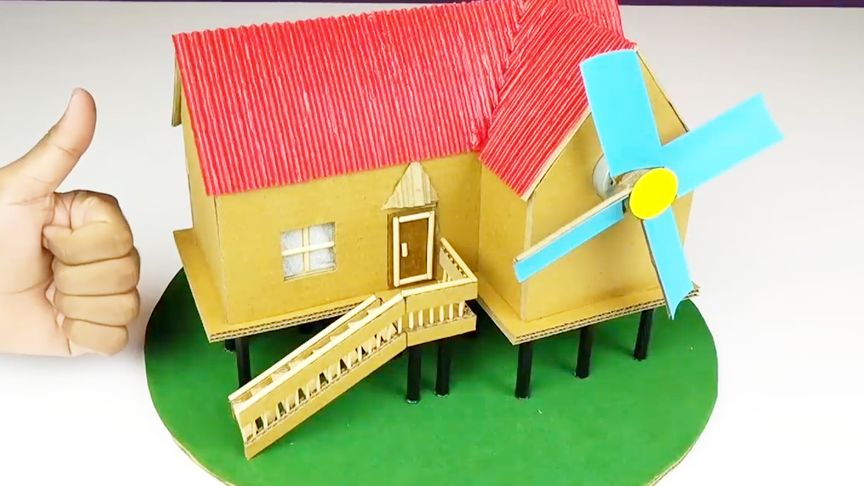 创意手工DIY-纸板制作漂亮精致的风车房子,详细尺寸标注教程