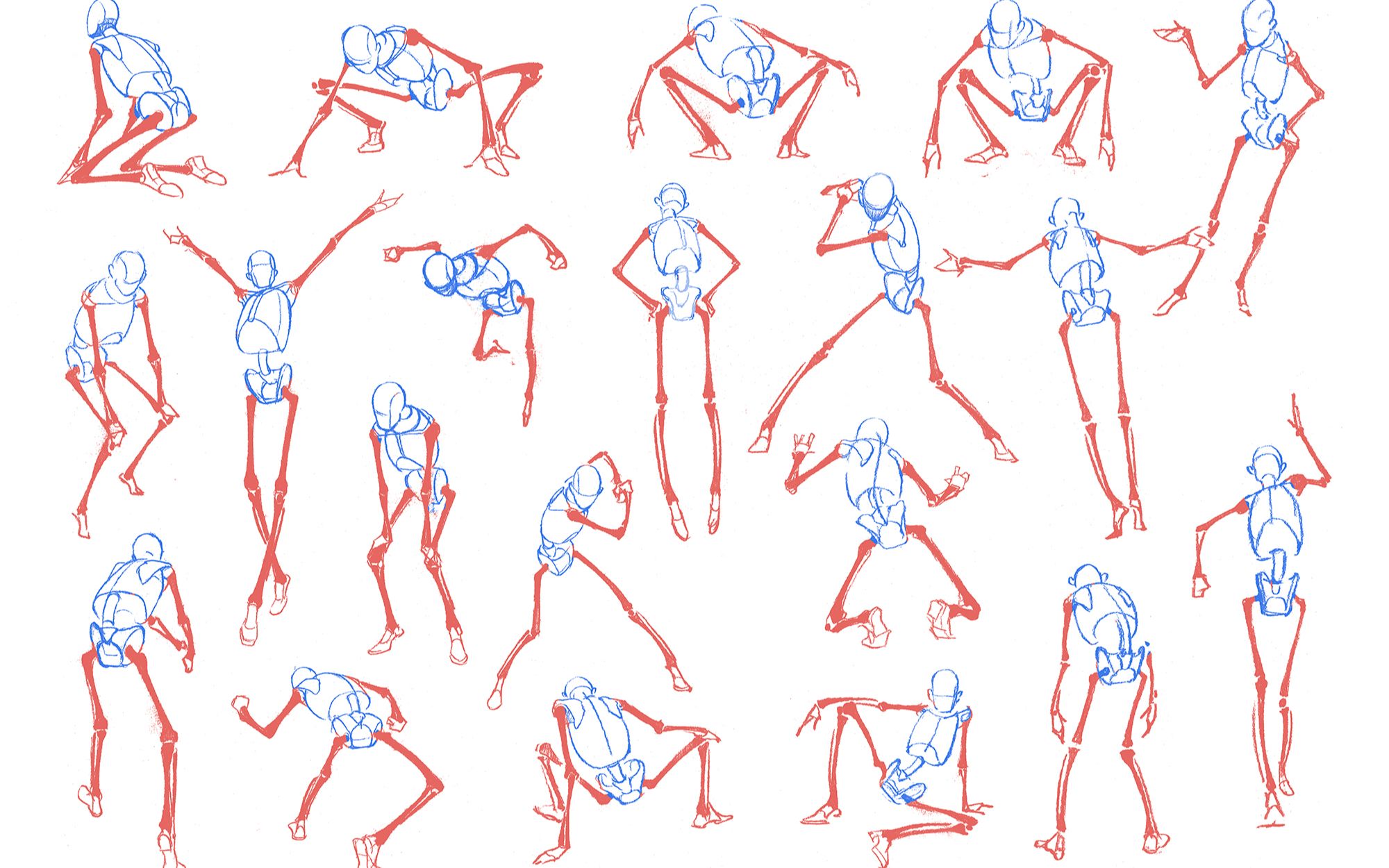 【绘画示范】人体结构-火柴人骨骼动态手绘默写