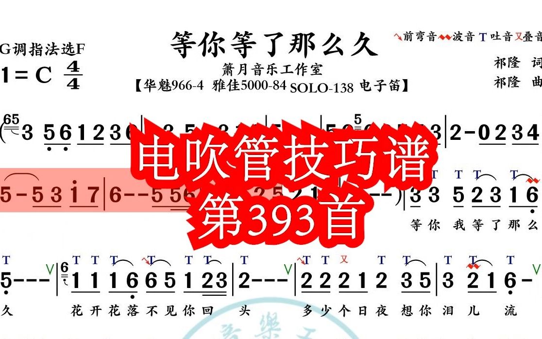 《等你等了那么久》第393首电吹管技巧动态简谱演奏示范