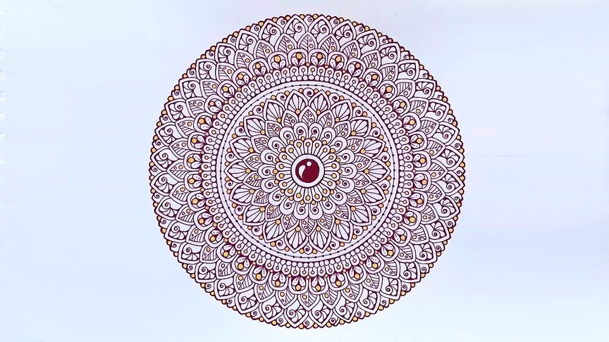 一幅简单的曼陀罗花视觉设计 解压禅绕画基础图案