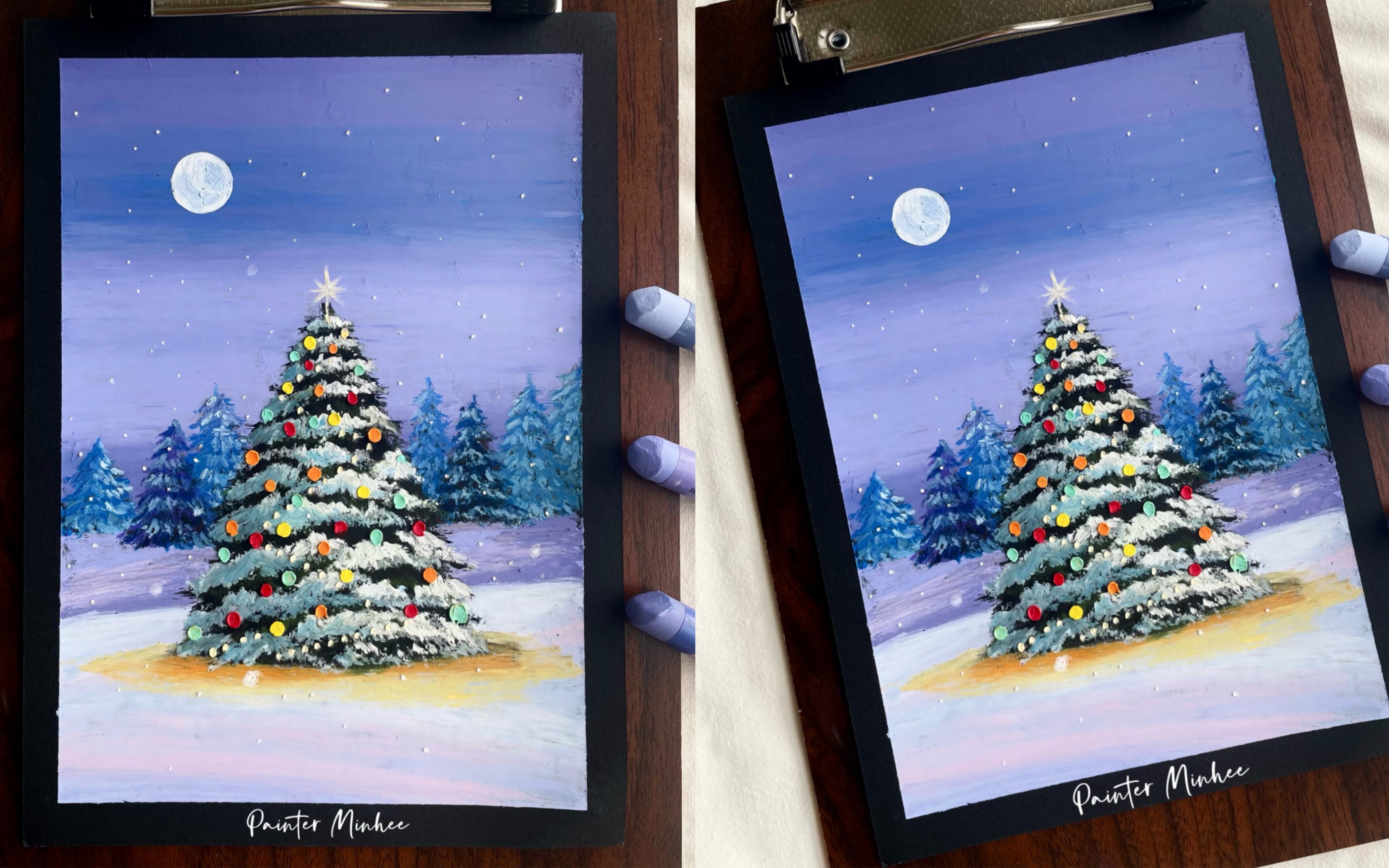 油画棒|雪地圣诞·绘画过程视频