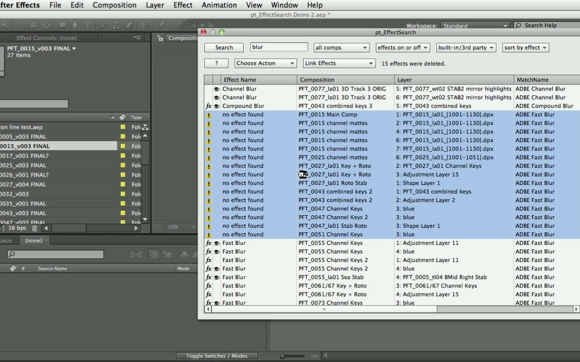 AE插件:Aescripts pt_EffectSearch 3 v3.51 查找缺失效果或使用过效果...