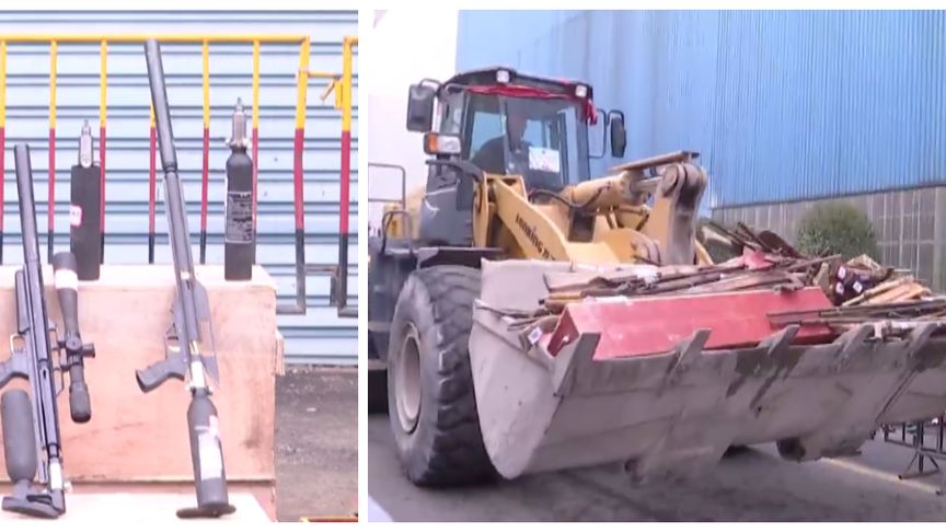 现场视频曝光!湖南集中销毁非法枪支刀具,25分钟成钢水后再利用