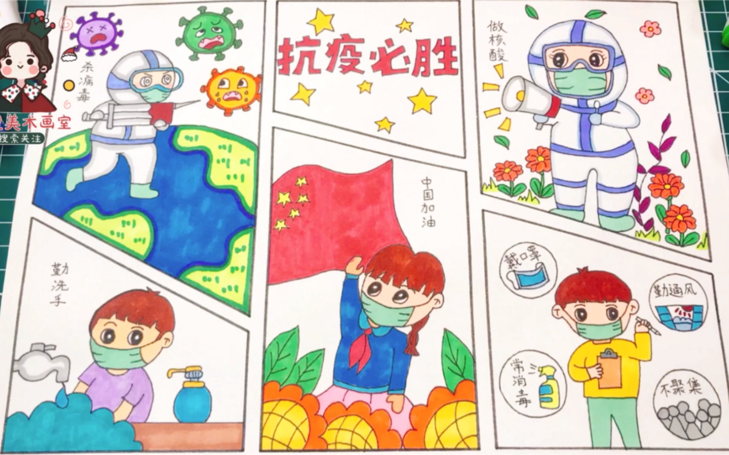 抗议必胜儿童连环画,抗击疫情、消灭病毒、防疫英雄主题绘画!众志成...