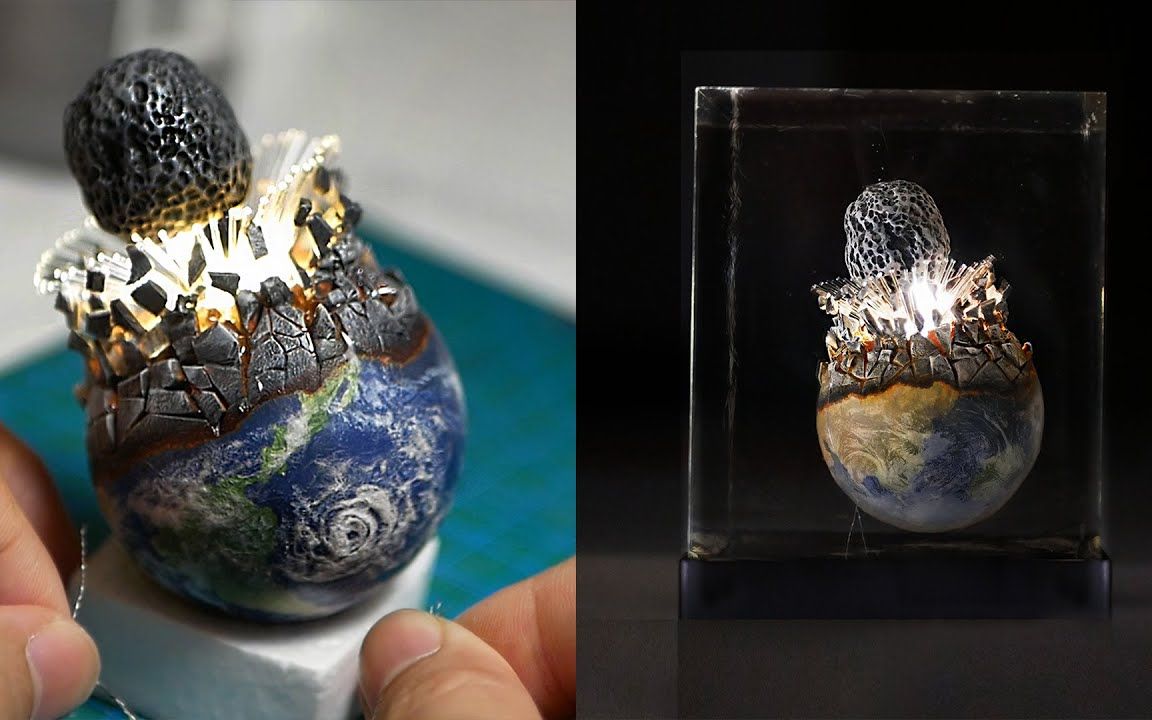 【手工】油管手工 教你如何制作一个小行星撞击地球的场景!