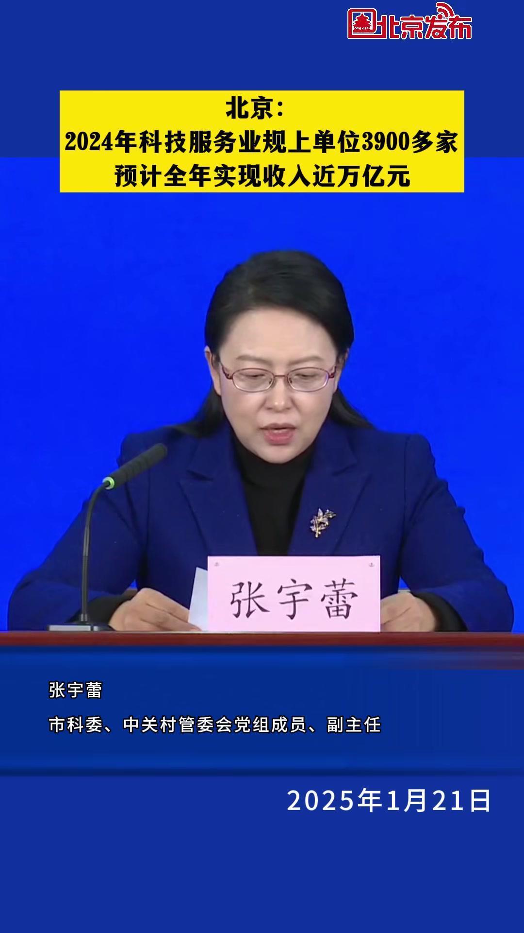 北京:2024年科技服务业规上单位3900多家,预计全年实现收入近万亿元...