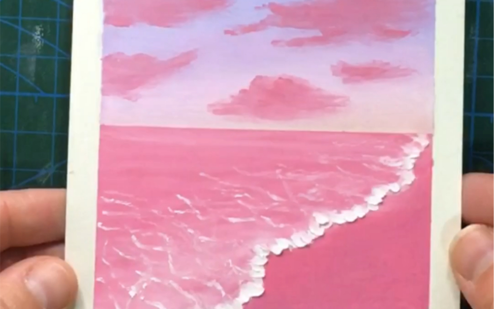 油画棒|又来粉粉的海啦,超简单绘画过程,油画棒海边画画教程分享