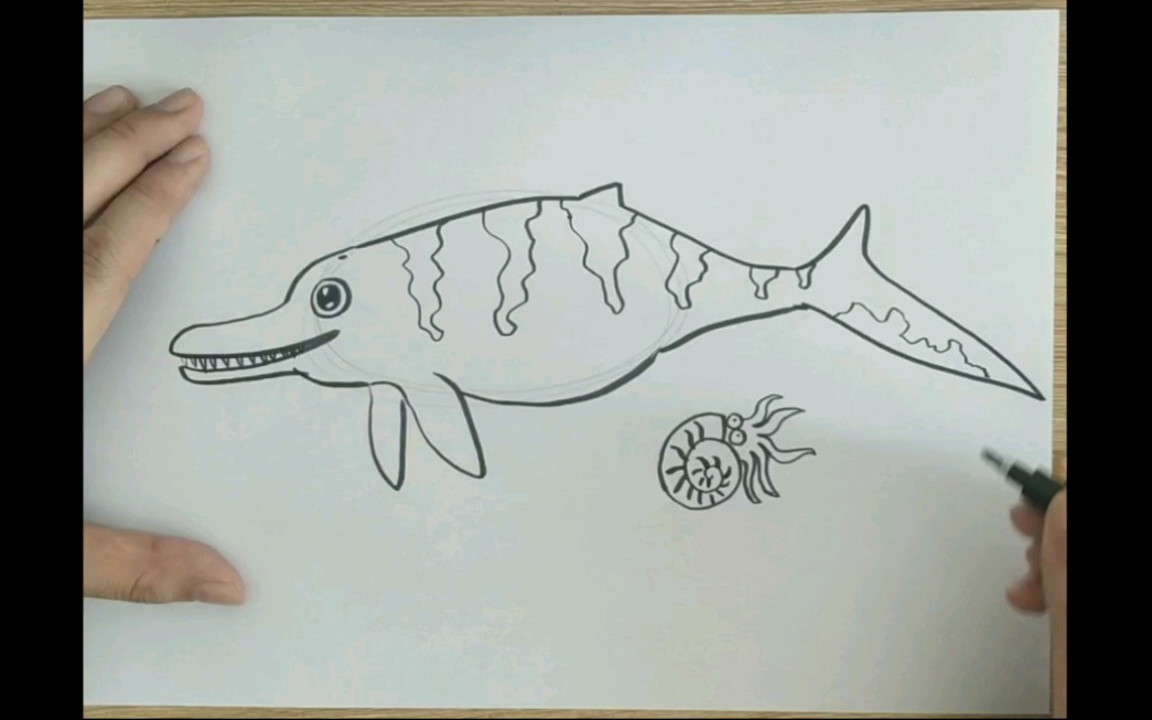简笔画恐龙8教你画鱼龙,简单好学,快速体验画画的乐趣。