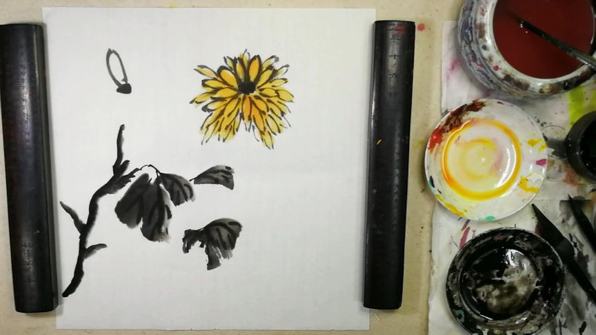 中国画课堂,零基础花鸟篇。第八课菊花。花瓣叶子分步画法