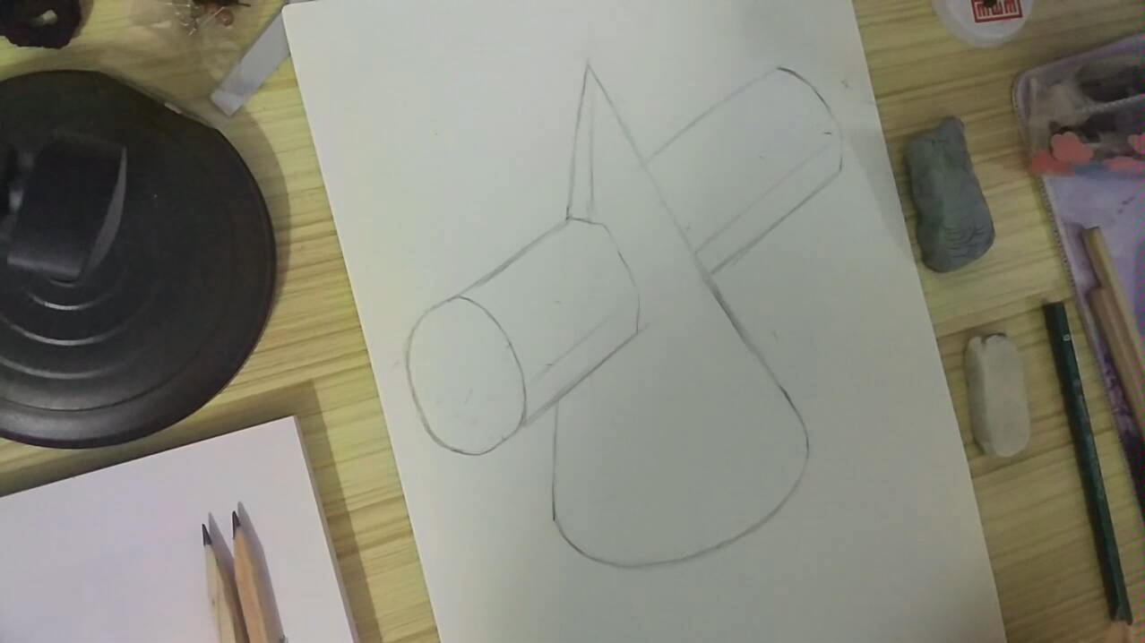 圆柱加圆锥组合体素描练习