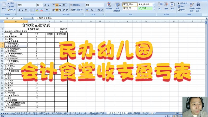 民办幼儿园非盈利性质会计食堂收支盈亏表的会计做账方法!