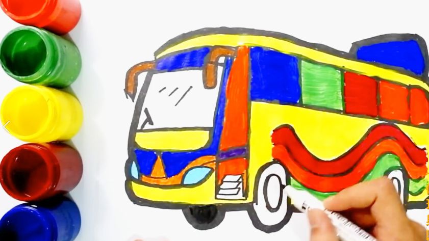 孩子们,快来学习绘画吧,手工简笔彩绘公交车玩具模型
