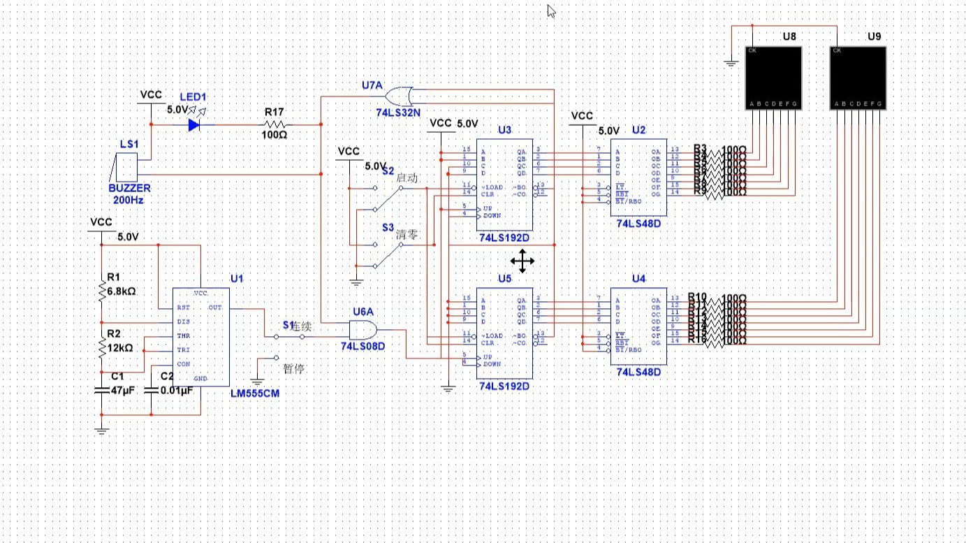 篮球竞赛24S/30S倒计时电路Multisim仿真设计lm