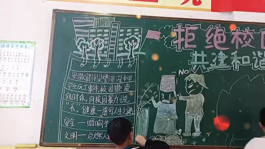 拒绝校园欺凌, 共建和谐校园。 辛苦我的两位小朋友啦!