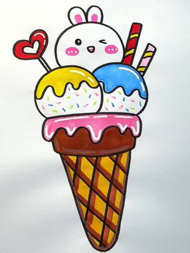 一起学画好吃的冰淇淋幼儿简笔画