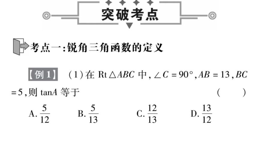 中考数学复习:锐角三角函数的定义