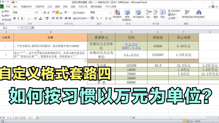 自定义格式套路四——转化为以万(百万)元为单位