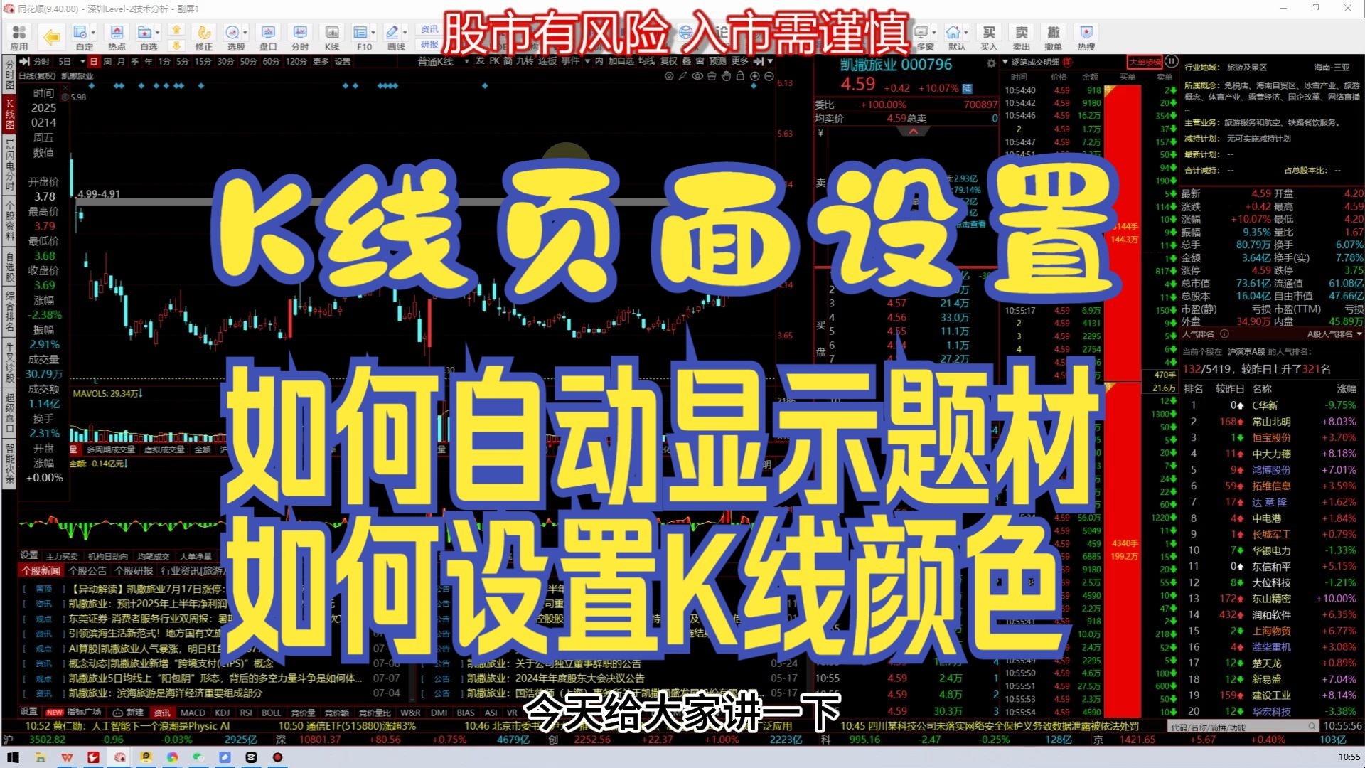 股市页面设置:如何在K线显示题材,如何在分时显示题材,如何设置K线...