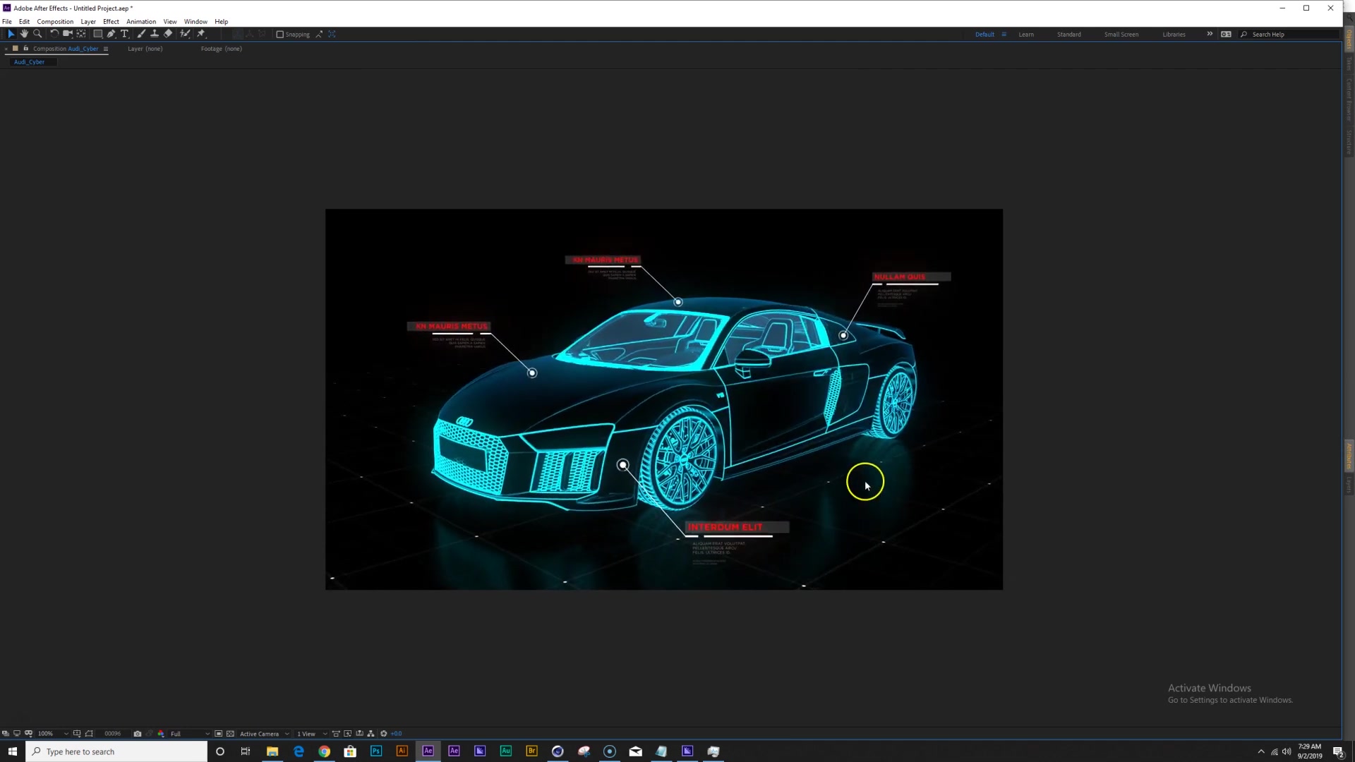 C4D+AE教程-制作炫酷动态发光线框奥迪R8轿车指示线文字标题宣传...