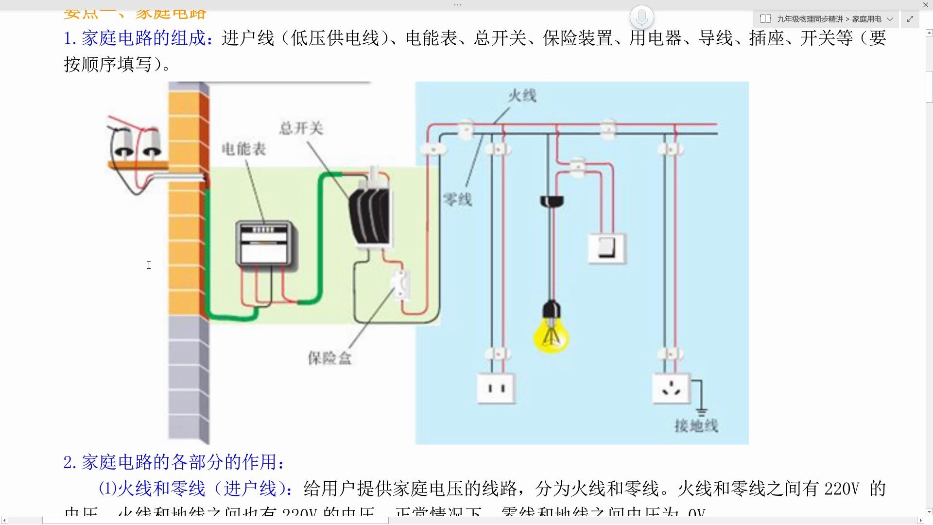 九年级物理同步精讲 安全用电 家庭用电