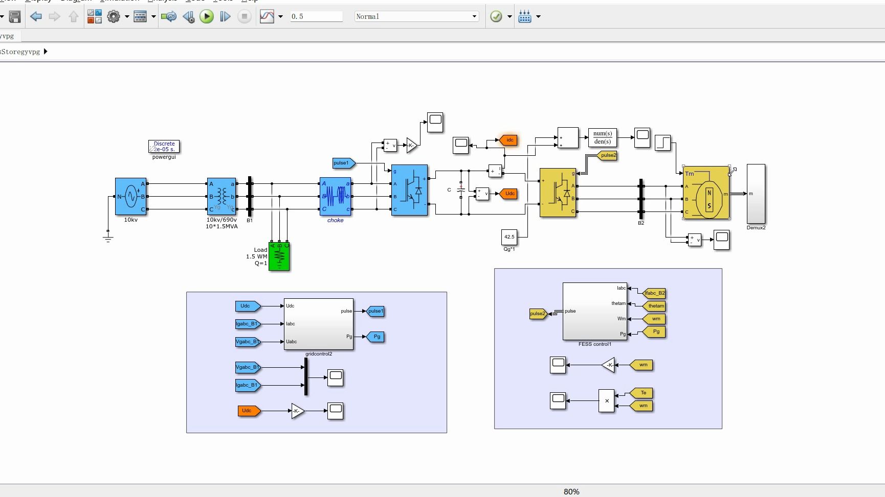 飞轮储能系统的建模与MATLAB仿真(永磁同步电机作为飞轮驱动电机)