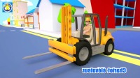 挖掘机动画,组装辆叉车装货工作表演,叉车功能。