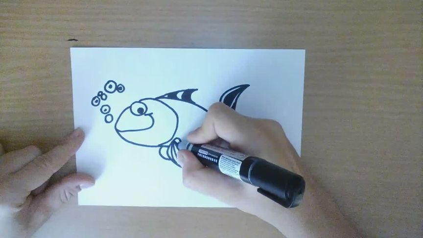 教你如何画一个漫画鱼,漂亮简单易学,儿童漫画教材,赶紧收藏