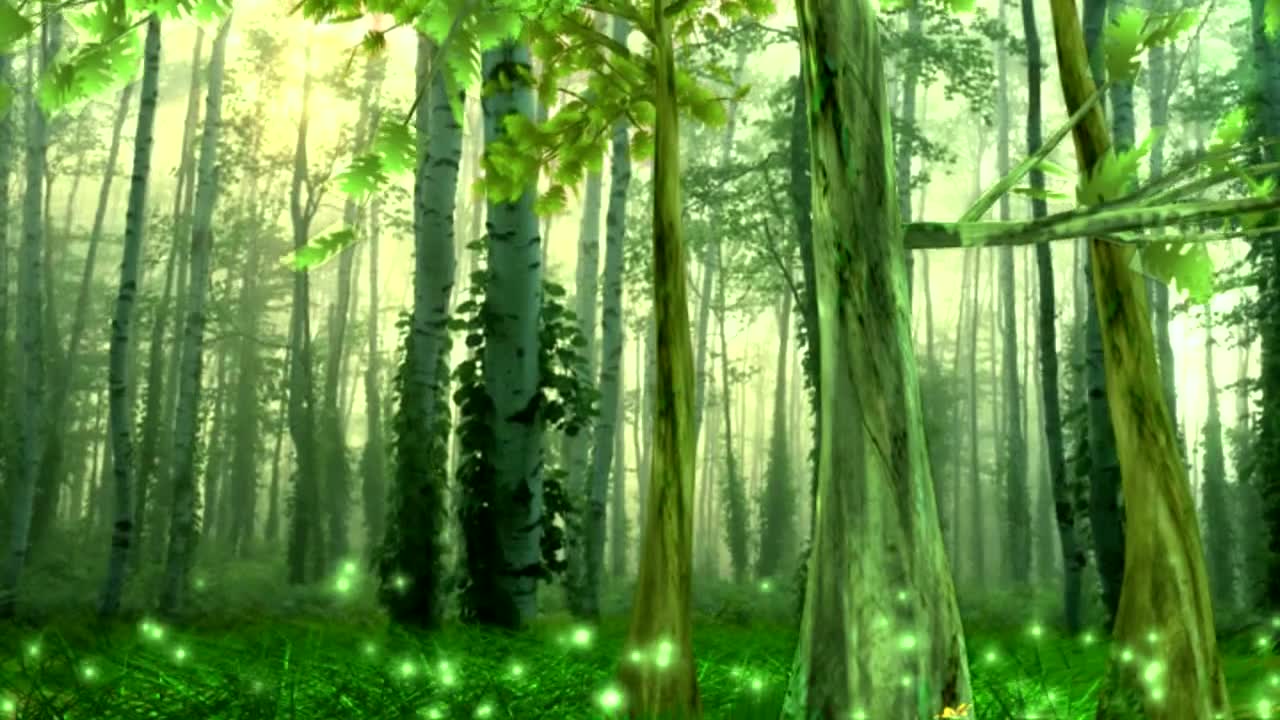 绿色森林 萤火虫LED大屏背景素材视频免费下载