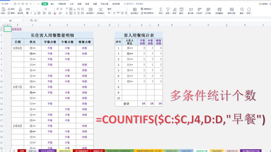 COUNTIFS函数 :根据多条件统计个数