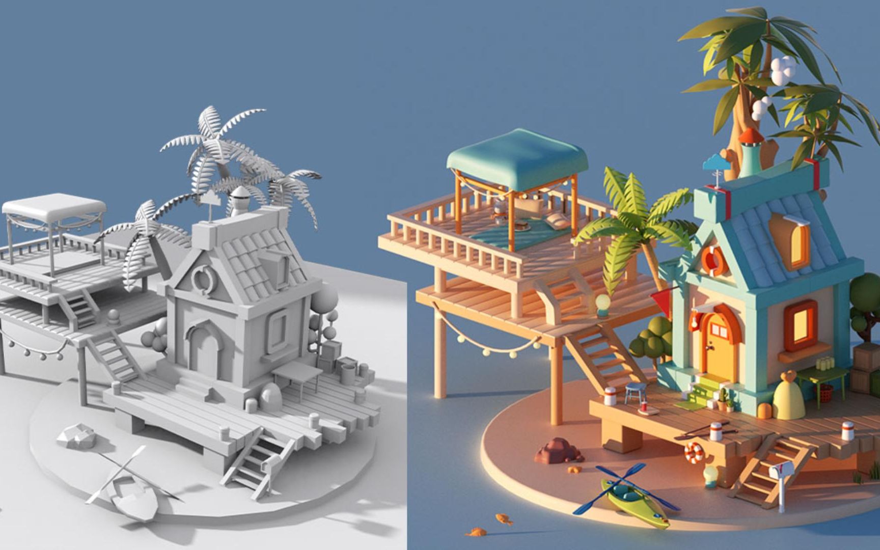 3dmax 沙滩小别墅模型案例制作 从零开始教学!