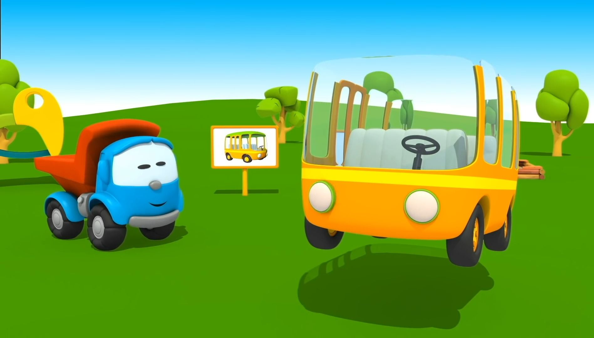 ...a Yellow School Bus - 卡车 - 校车 leo the truck - 宝宝英语儿歌动画
