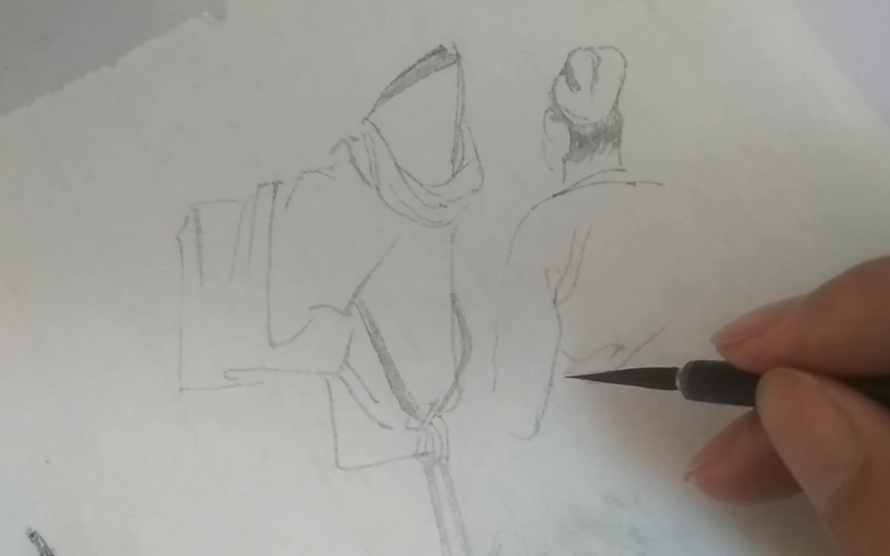 国画知识:白描法画人物,线条勾勒为造型手段