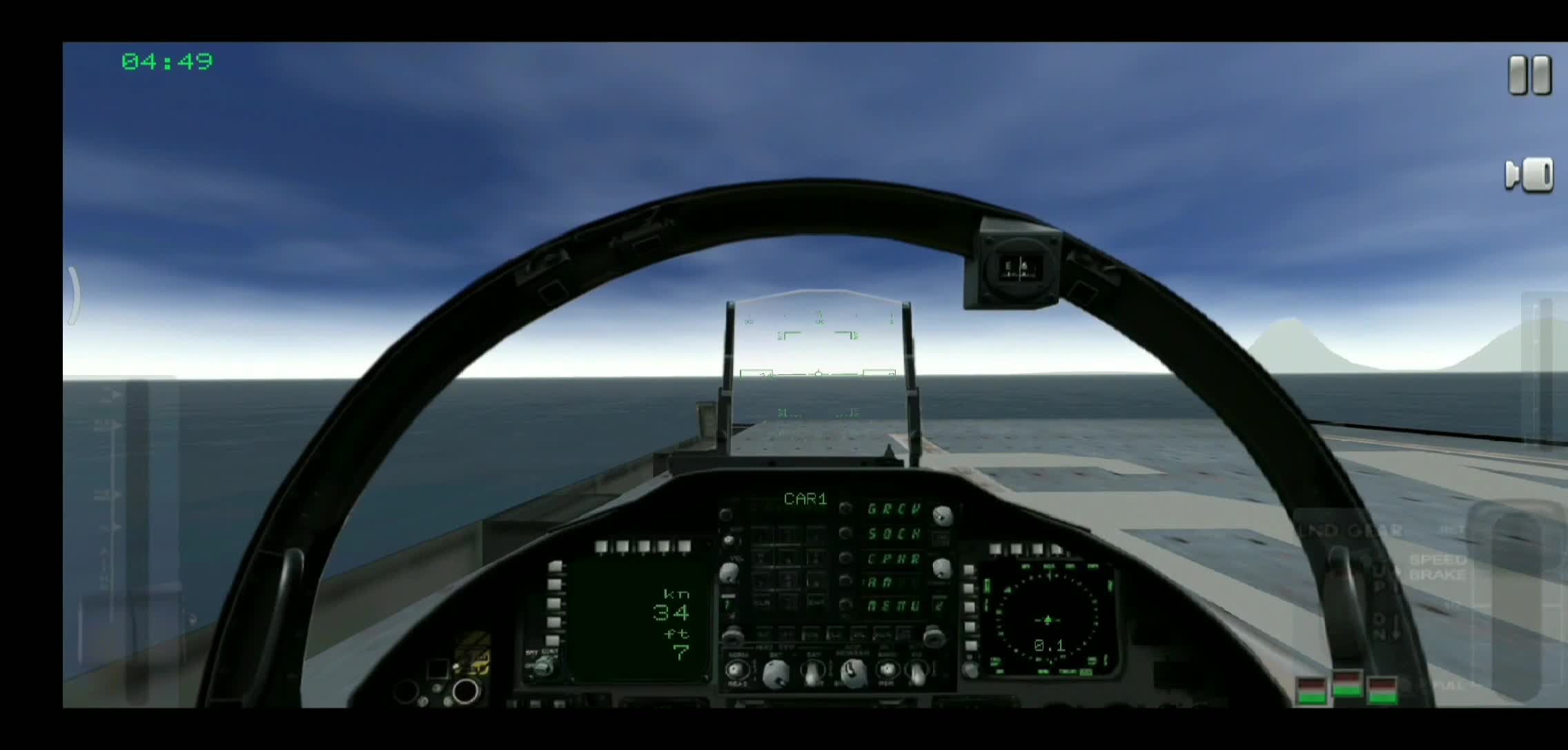 战斗机驾驶舱飞行员视角航母模拟起降。刀尖上跳舞。