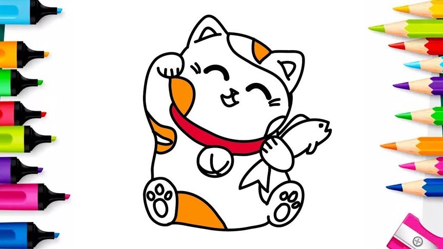 儿童简笔画:招财猫画画