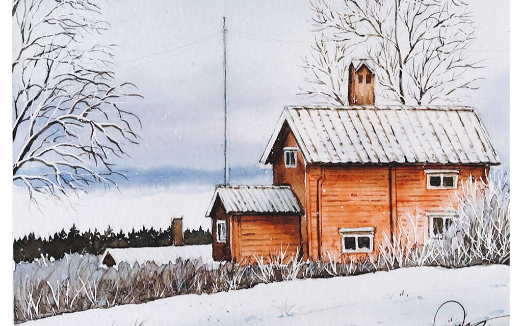 【水彩】米蒂风景水彩 雪天时光手绘教程