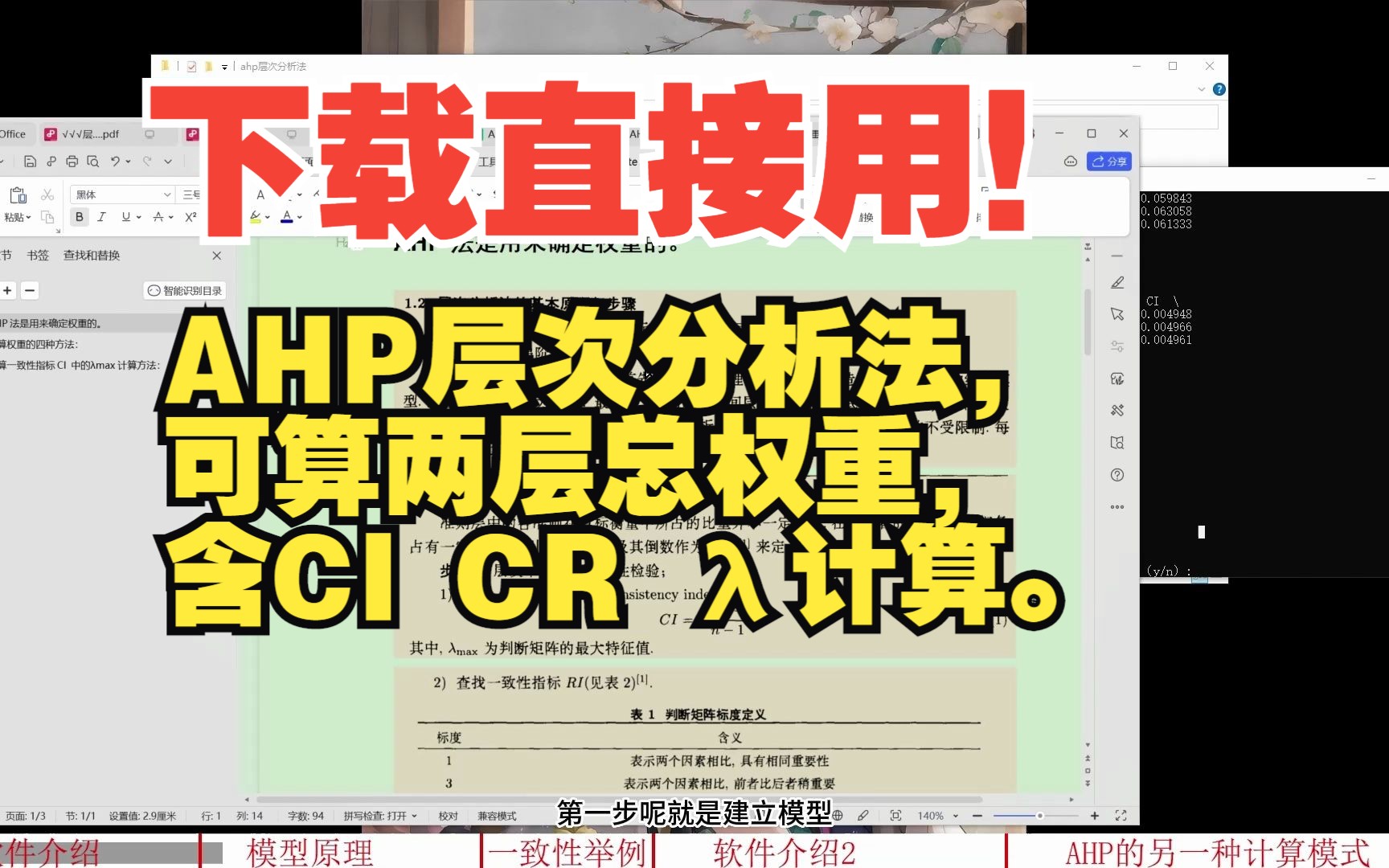 AHP层次分析法,原理讲解丨软件下载丨含权重,一致性检验CICR