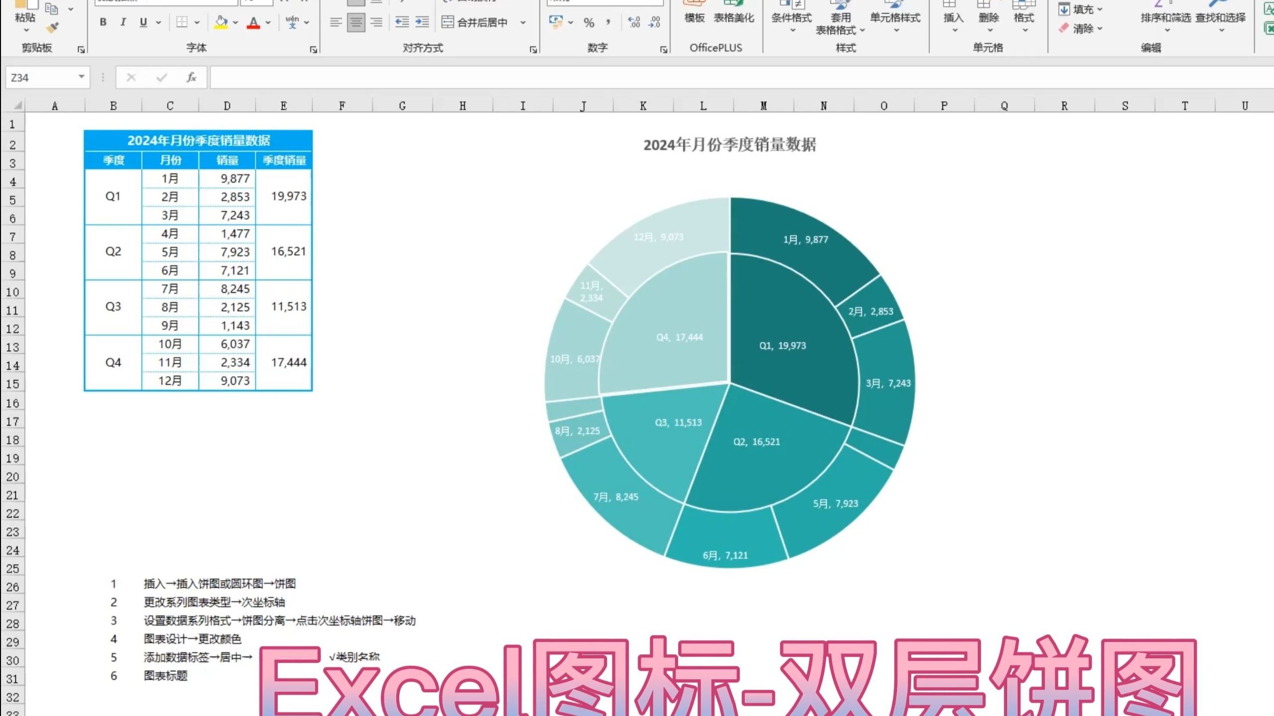 Excel图表-双层饼图(季度月度图表)丨多维数据维度图表丨归类数据饼...
