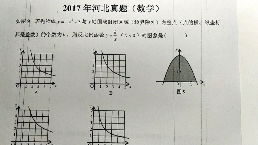 2017年河北中考真题 二次函数与反比例函数