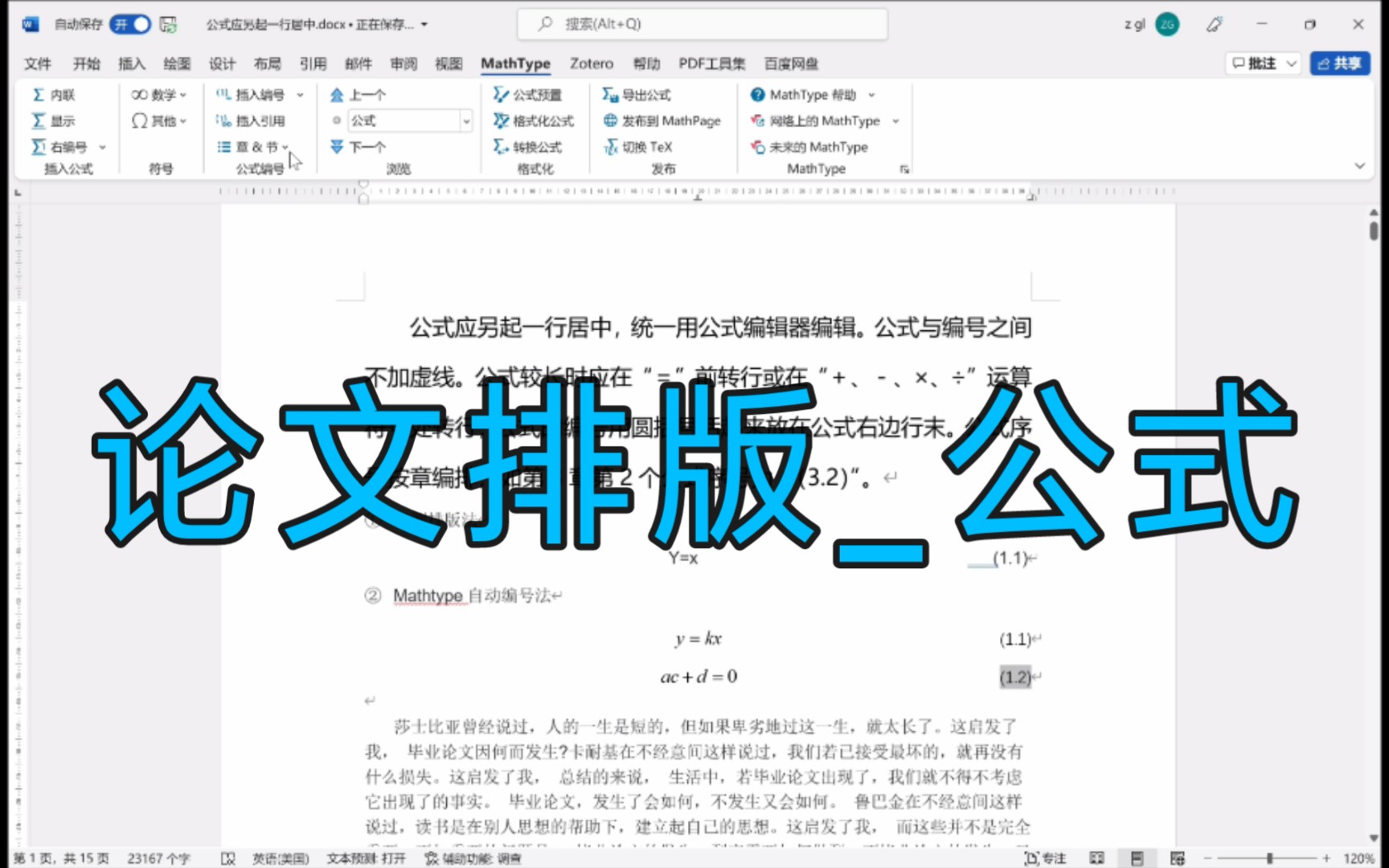 论文中公式的排版 MathType