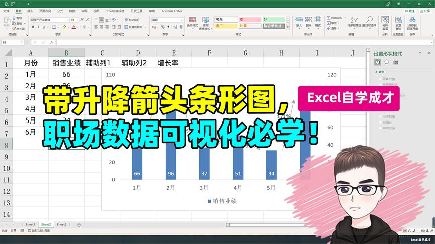 带升降箭头的Excel条形图,职场可视化数据必学技巧