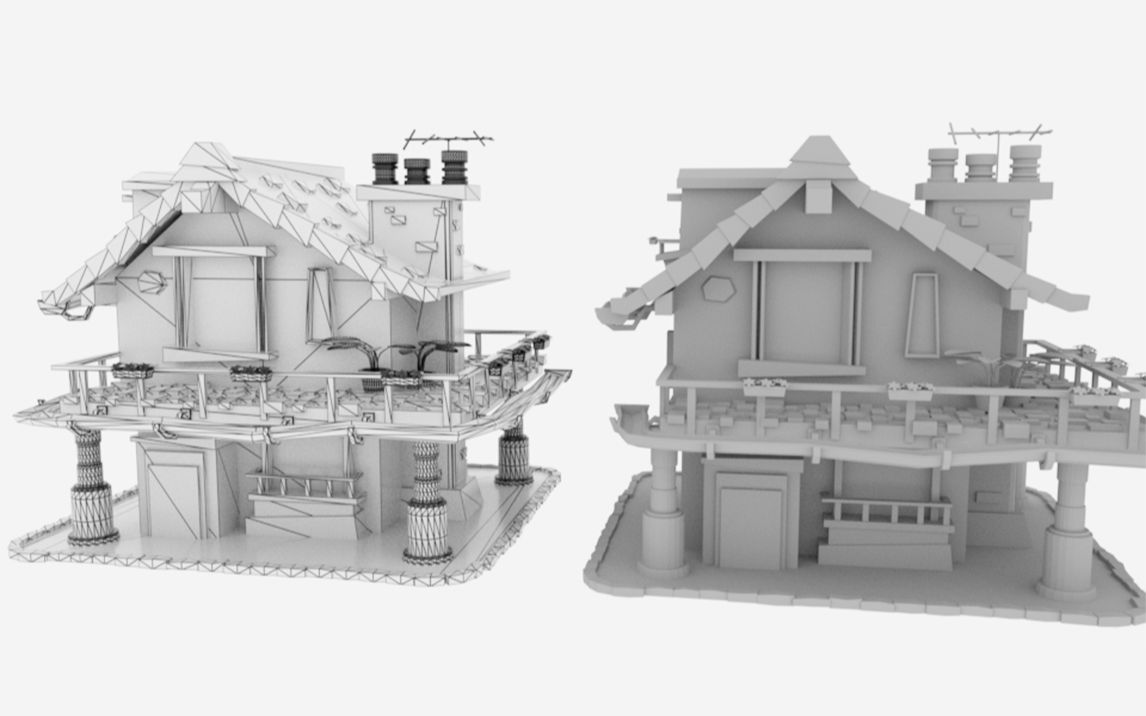 【Maya】漫画卡通房子场景建模、maya零基础布线教程