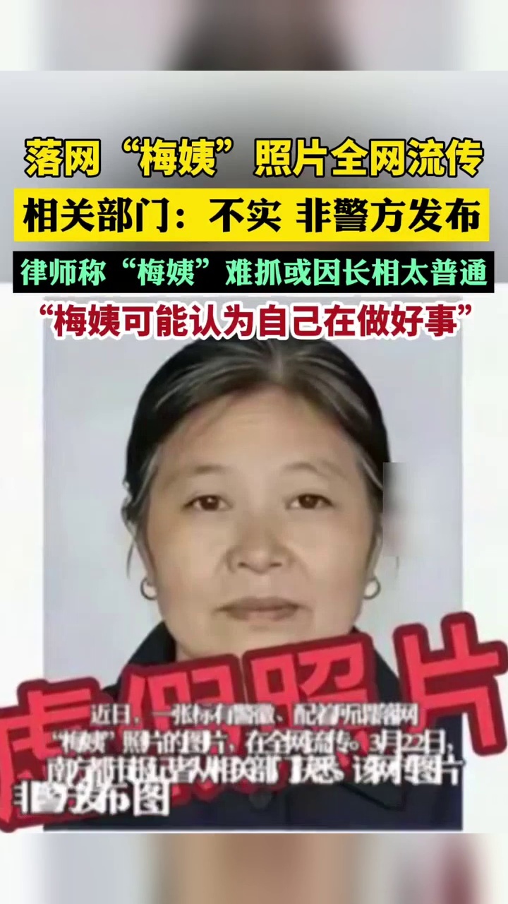 落网"梅姨"照片全网流传,相关部门:不实,非警方发布