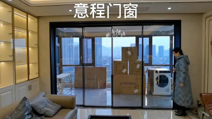 吊轨极窄四联动推拉门3+1