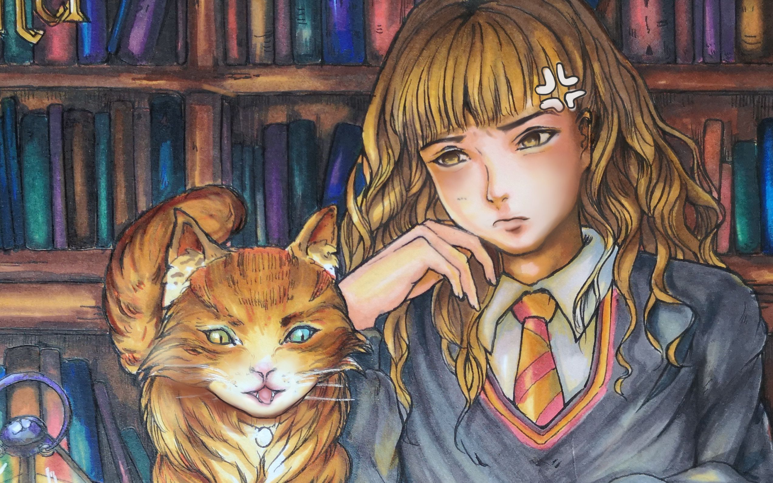 03【同人原创/马克笔】《哈利波特》赫敏和两只猫咪
