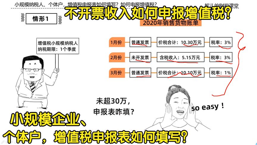 小规模企业、个体户,增值税申报表如何填写?不开票收入如何申报