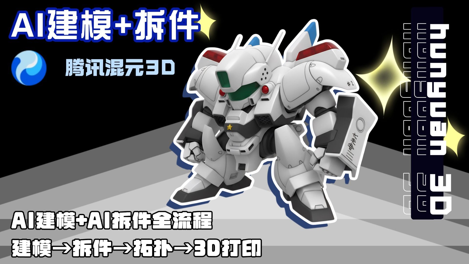 AI建模+AI拆件流程介绍 腾讯混元3D测评+机动警察模型制作